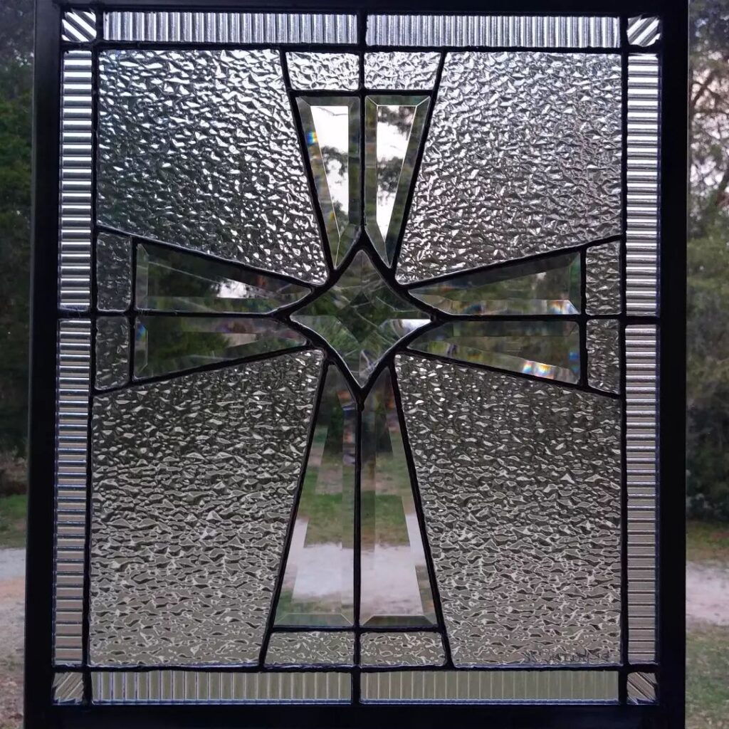 A Clear Beveled Cross” Stained Glass panel – Water Oak Glass Art
